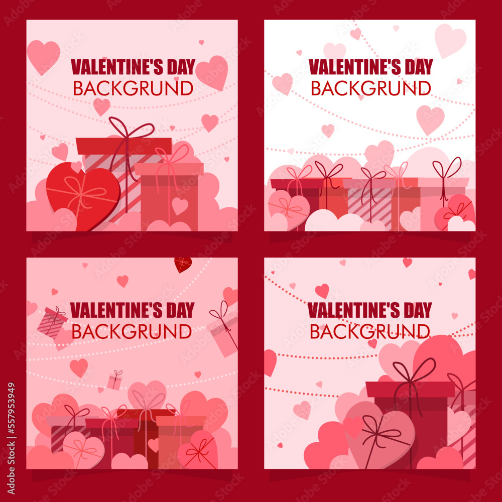 set 4 different square valentine day in pink background with hearts and ...