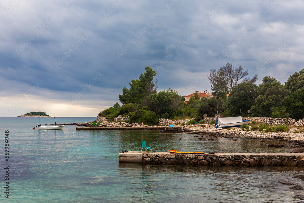 Uvala Gradina, a quiet little cove in Zaljev Vela Luka on the island of ...