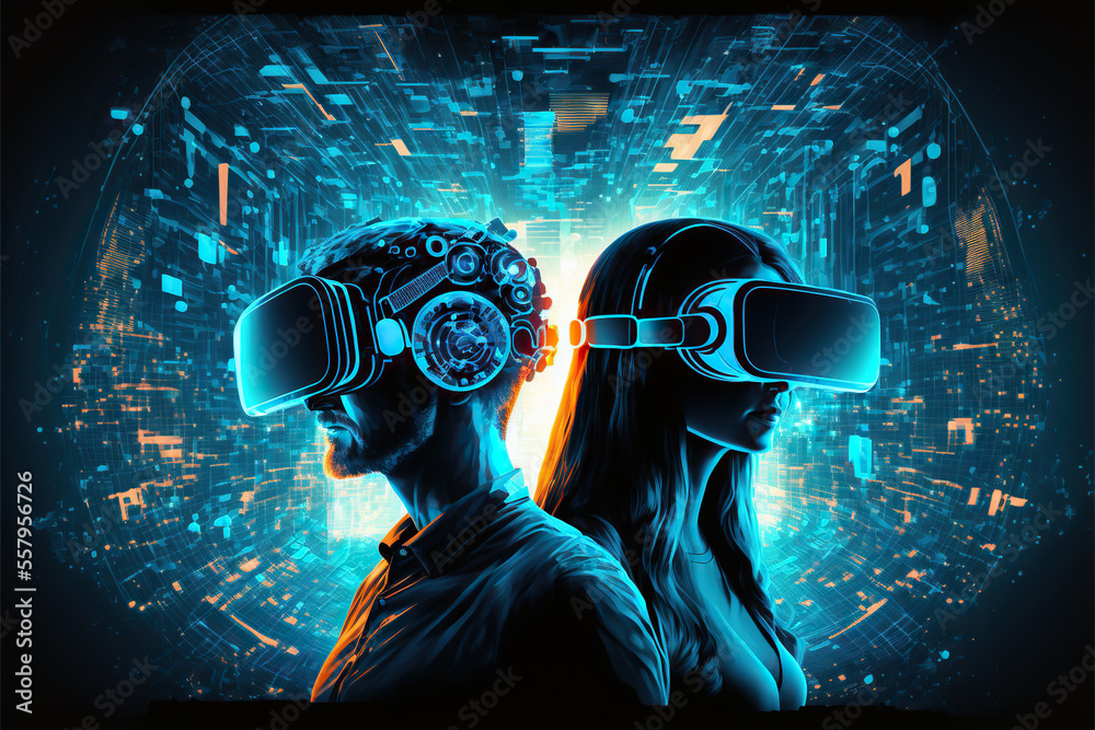 Man and woman play metaverse virtual digital, Metaverse, VR, AR Stock ...