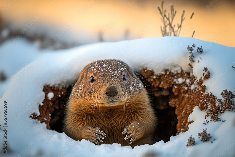 Cute Groundhog Crawling Out of Hole in Snow Captivates Crowd on ...