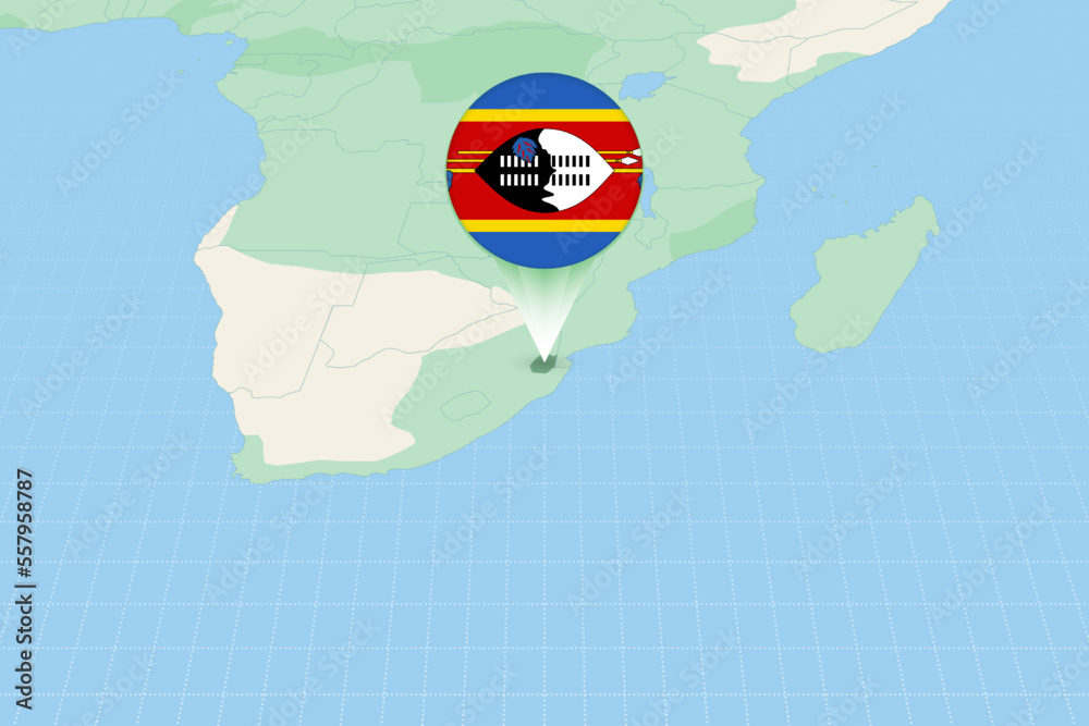 Map illustration of Swaziland with the flag. Cartographic illustration ...