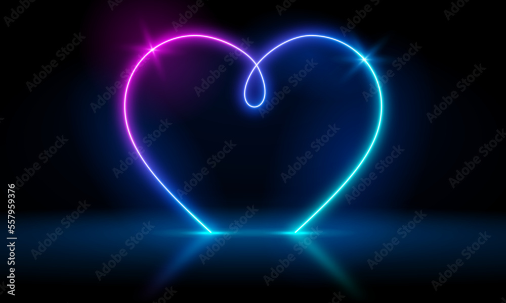 3d render, abstract ultraviolet background with neon heart frame ...