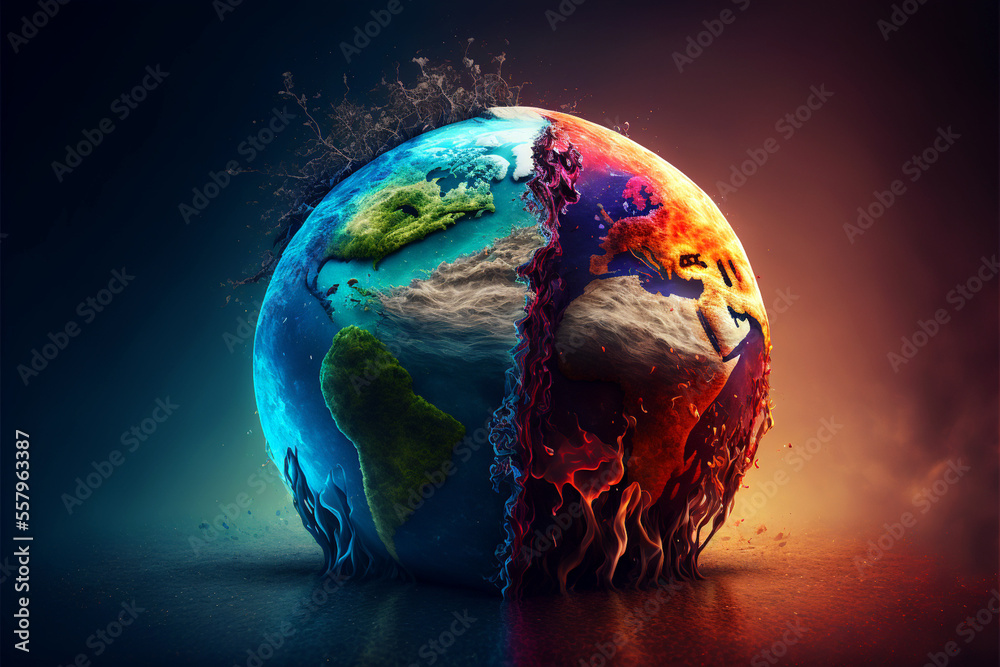 Burning earth with fire concept of global warming climate change ...