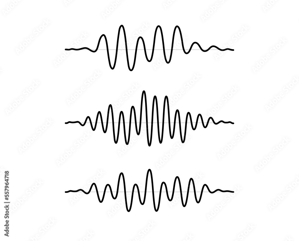 Sinusoid signal set. Black curve sound wave collection. Voice or music ...