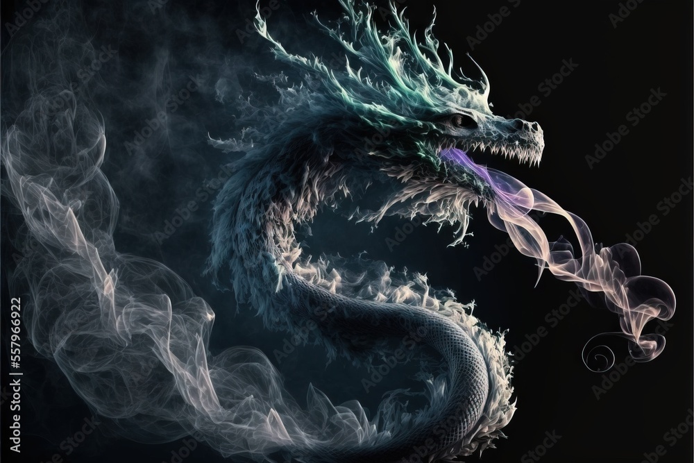 a dragon is shown with smoke coming out of it's mouth and a purple ...