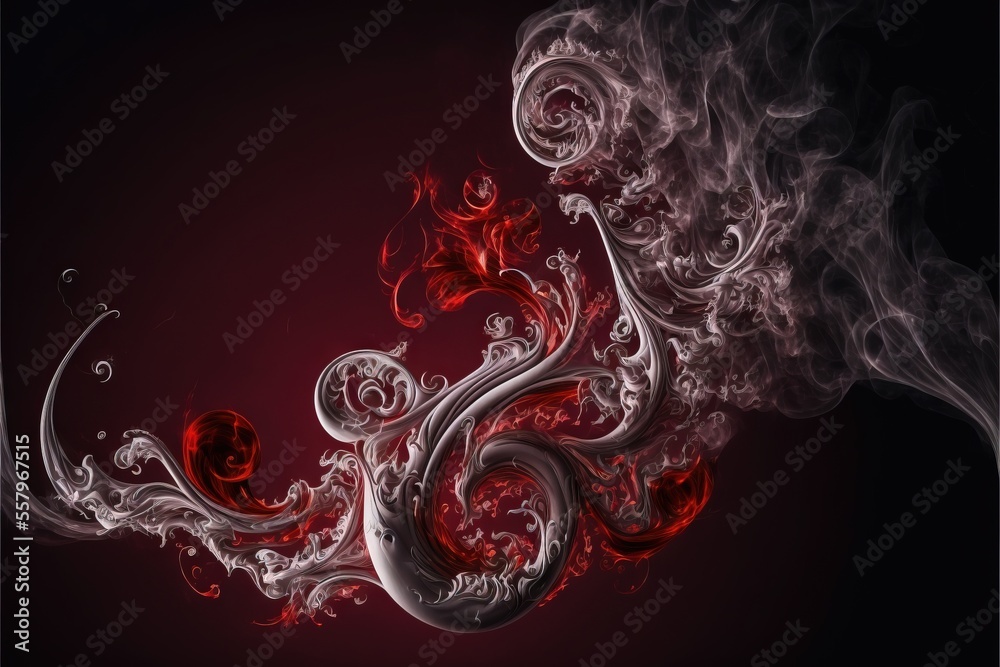 a red and white smoke swirl on a black background with a black ...