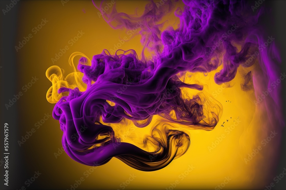 purple and yellow smoke is in the air on a yellow and black background ...