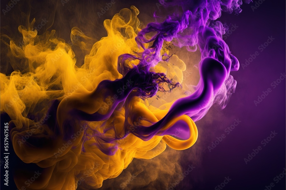 a mixture of colored smoke on a black background with a purple ...