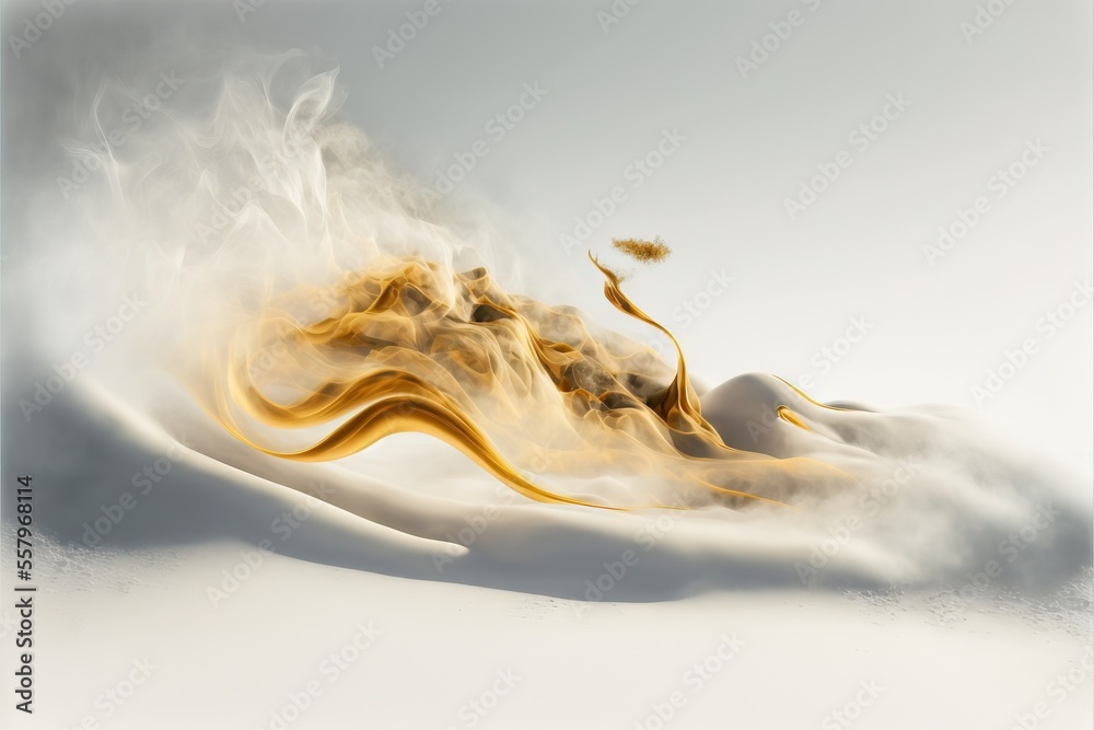 a picture of a white and yellow substance in the air with a white ...