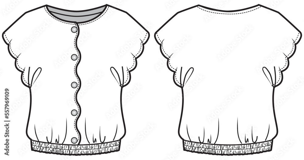 Women Butterfly cap sleeve blouse with gathered blouson hem details ...