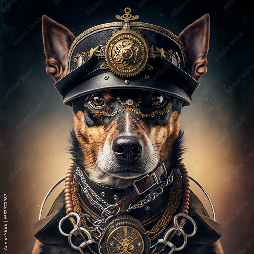Steampunk portrait of dog. Created with Generative AI. Midjourney ...