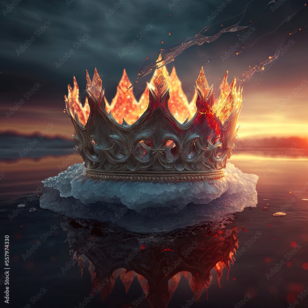 Burning fire crown on ice. Generative AI picture. Stock Illustration ...