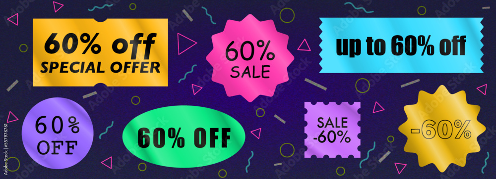 Sticker pack. Price stickers. Sale 60 percent off. Peeled Paper ...