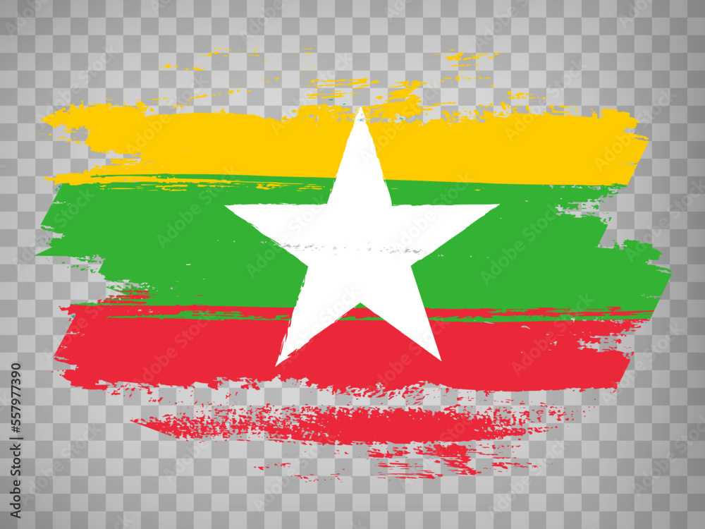 Flag of Myanmar brush stroke background. Flag Myanmar on transparent ...