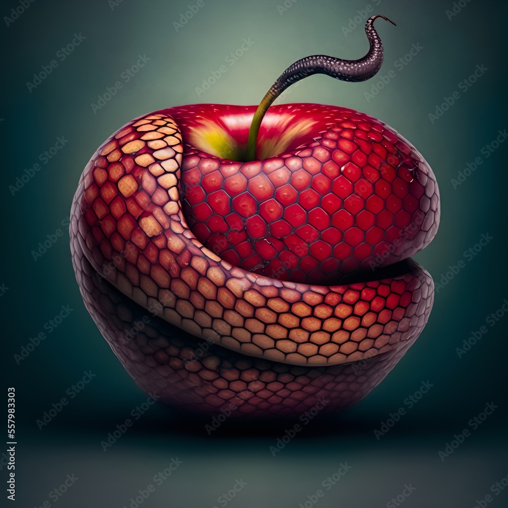 Beautiful red apple fruit in the shape of a snake. Apple skin as a ...
