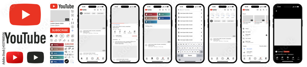 YouTube mockup. Set youtube screen video player and video network ...
