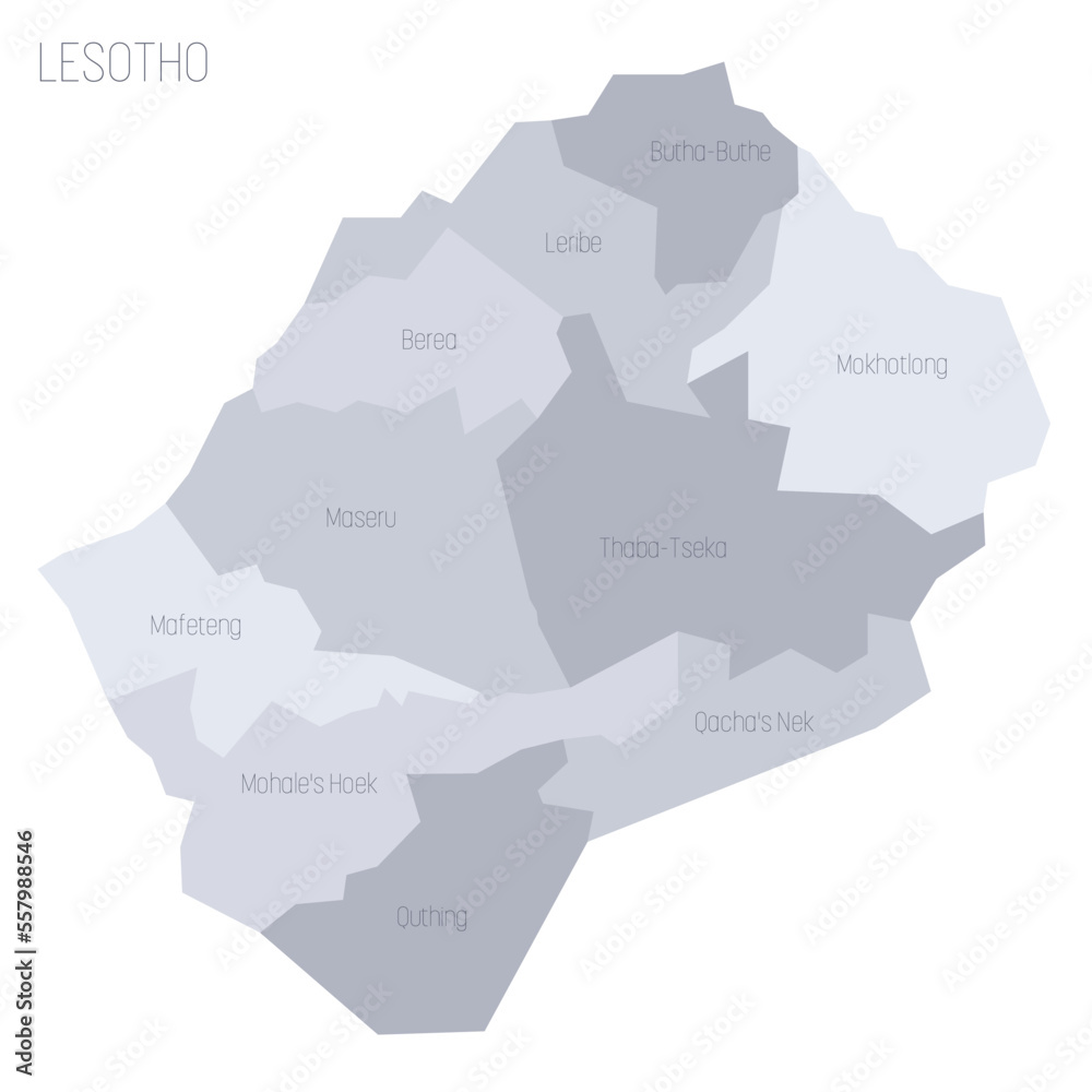 Lesotho political map of administrative divisions - districts. Grey ...