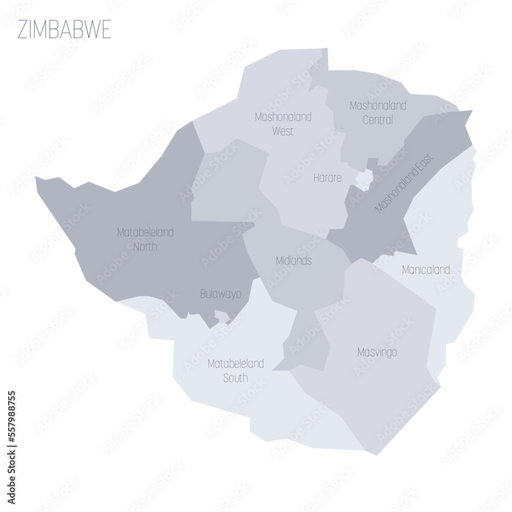 Zimbabwe political map of administrative divisions - provinces. Grey ...