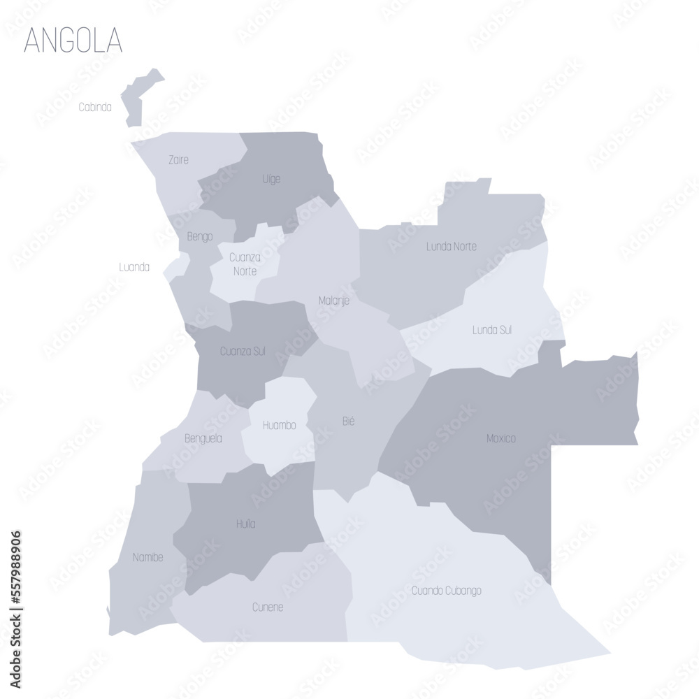 Angola political map of administrative divisions - provinces. Grey ...