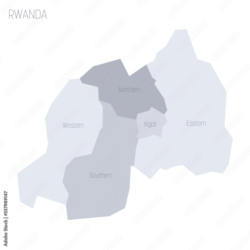 Rwanda political map of administrative divisions - provinces. Grey ...