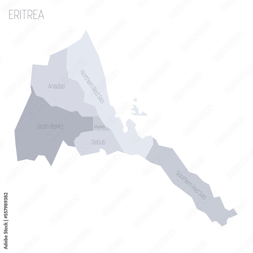 Eritrea political map of administrative divisions - regions. Grey ...