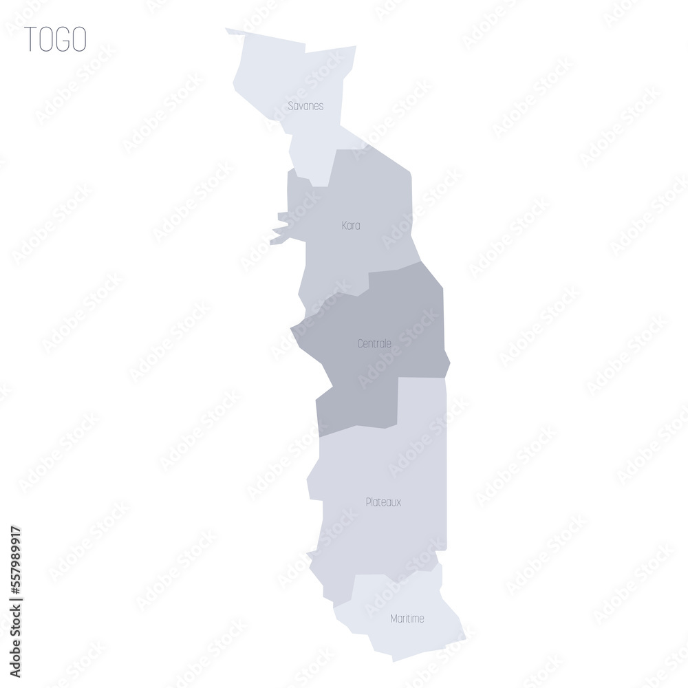 Togo political map of administrative divisions - regions. Grey vector ...