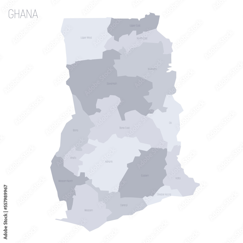 Ghana political map of administrative divisions - regions. Grey vector ...