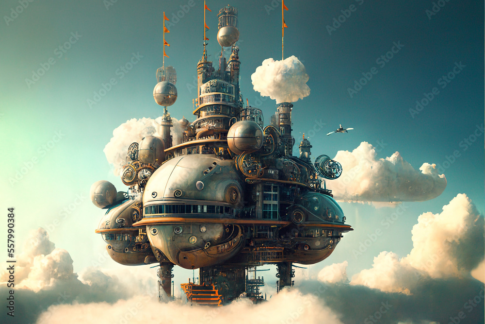 Steampunk futuristic floating cities - Created with Generative ai ...