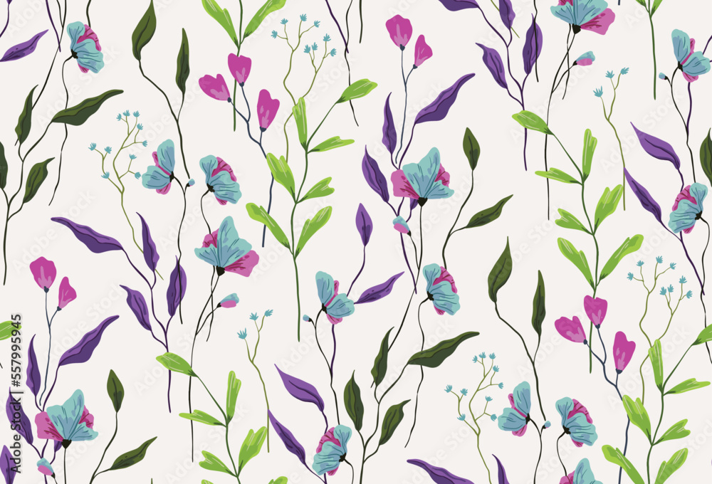 Seamless floral pattern with spring botany. Beautiful flower print ...
