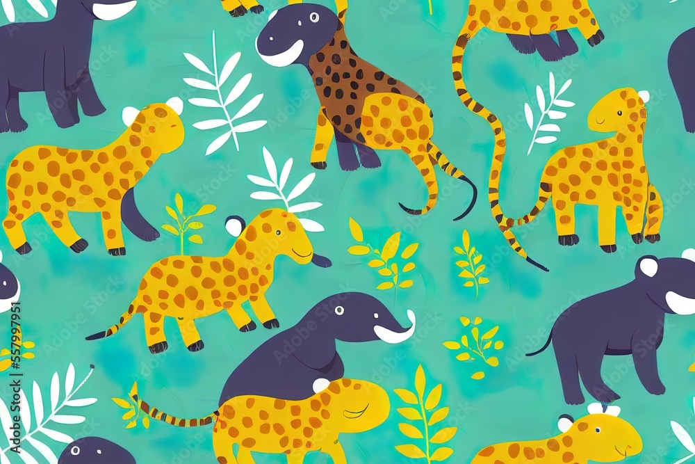 Animals of the jungle shown in a seamless design. Artwork created by ...