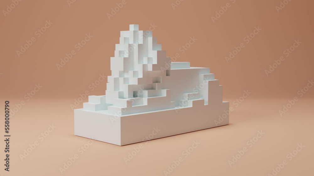 Loop 3d animation of the transformation of a cube into a statue of a ...