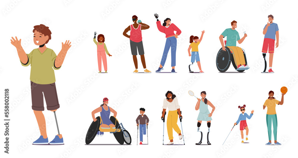 Set Of Disabled People. Adults And Children Characters With ...