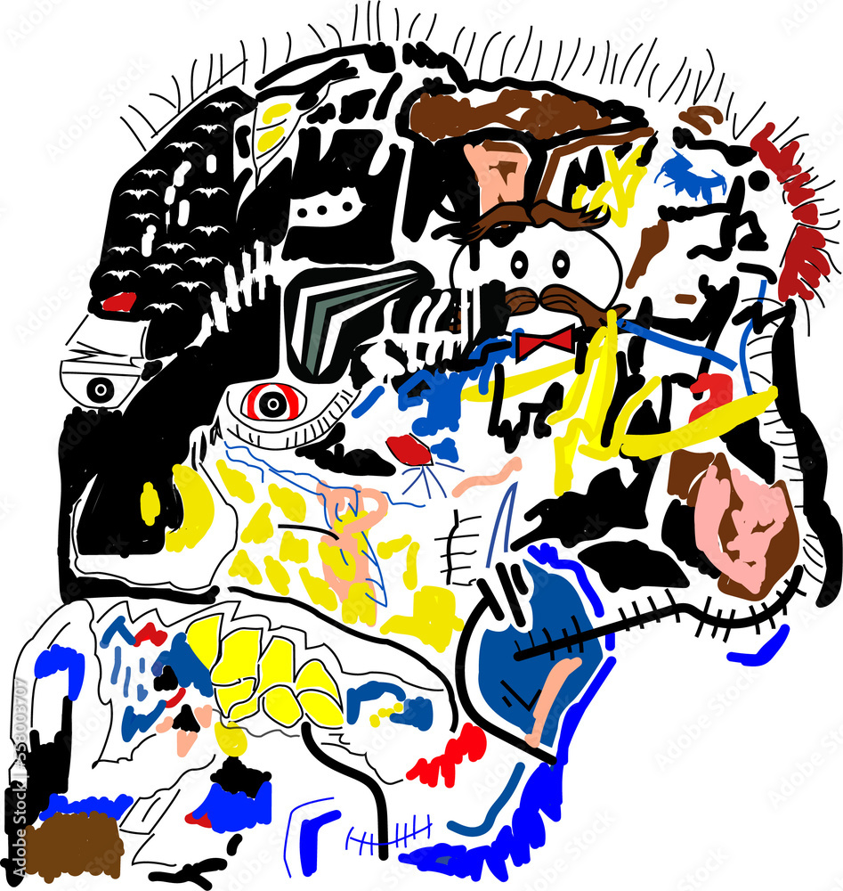 Ilustración de calavera triste a colores. Stock Illustration | Adobe Stock