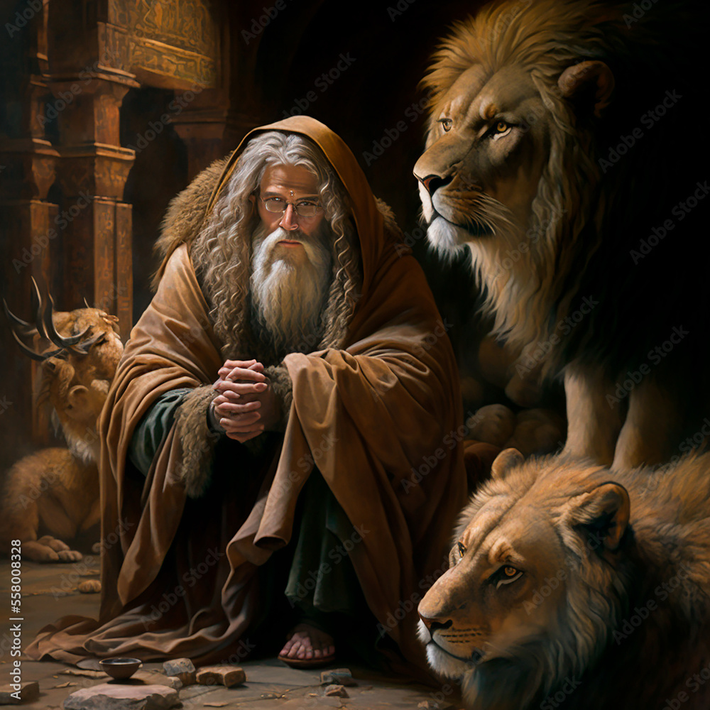 Daniel in the lions pit, generative ai Stock Illustration | Adobe Stock