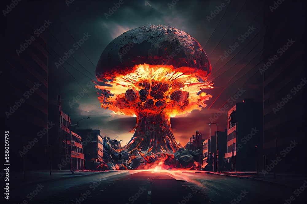 A nuclear explosion in a metropolis. The mushroom of an atomic ...