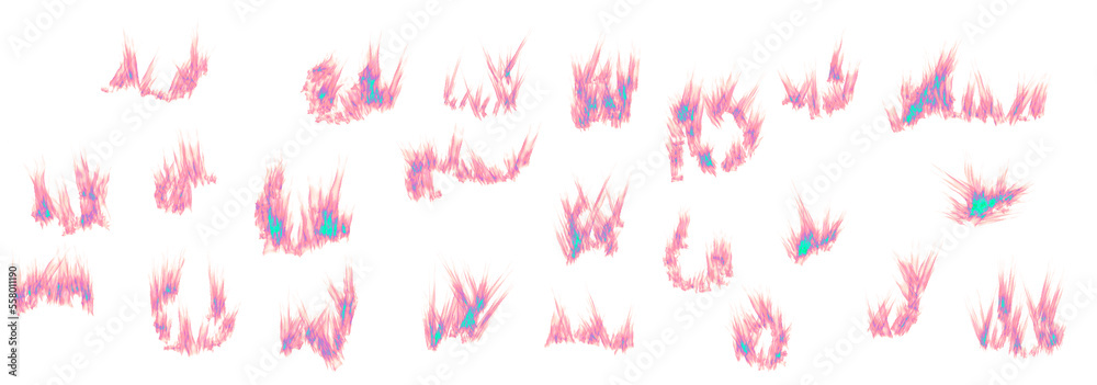 Hearths of agitated pastel translucent flames with neon core fragments ...