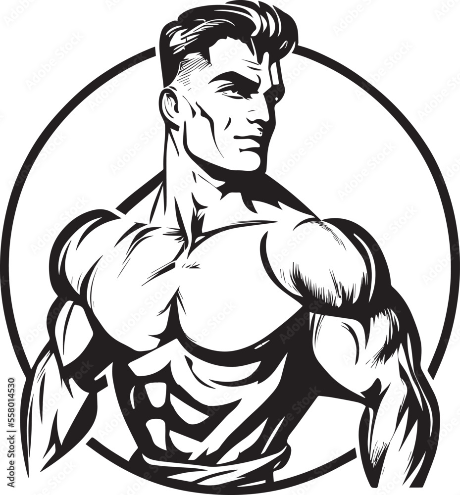 black and white illustration of a bodybuilder man Stock Vector | Adobe ...