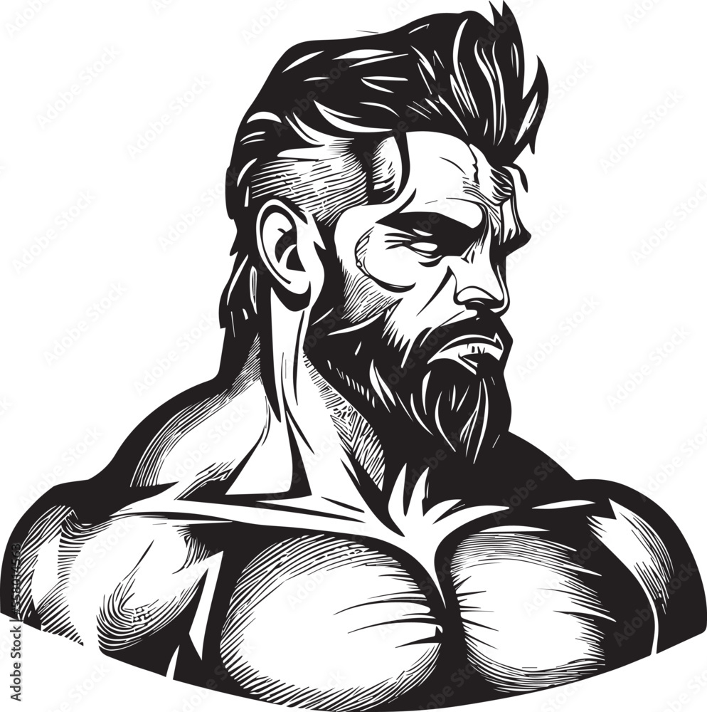 black and white illustration of a bodybuilder man Stock Vector | Adobe ...