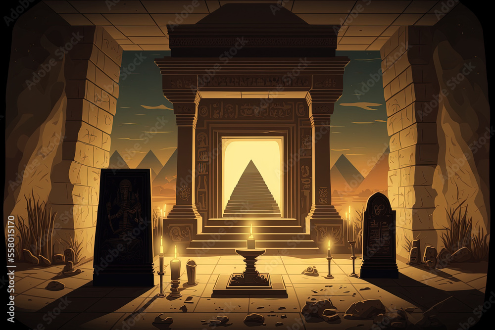 Inside the Giza pyramids is an ancient Egyptian gravestone. Interior of ...