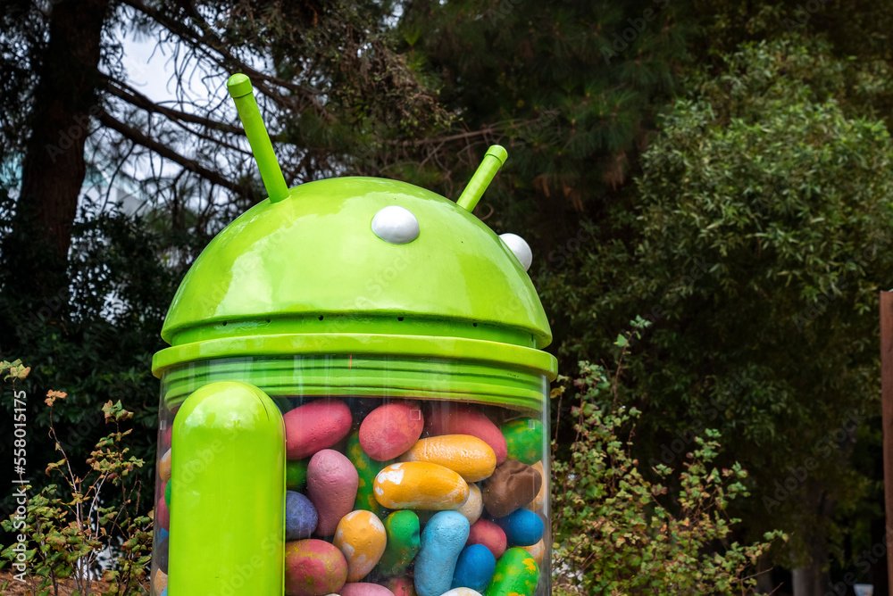 San Francisco, USA. September 20, 2022. Statue of Android Jelly Bean ...
