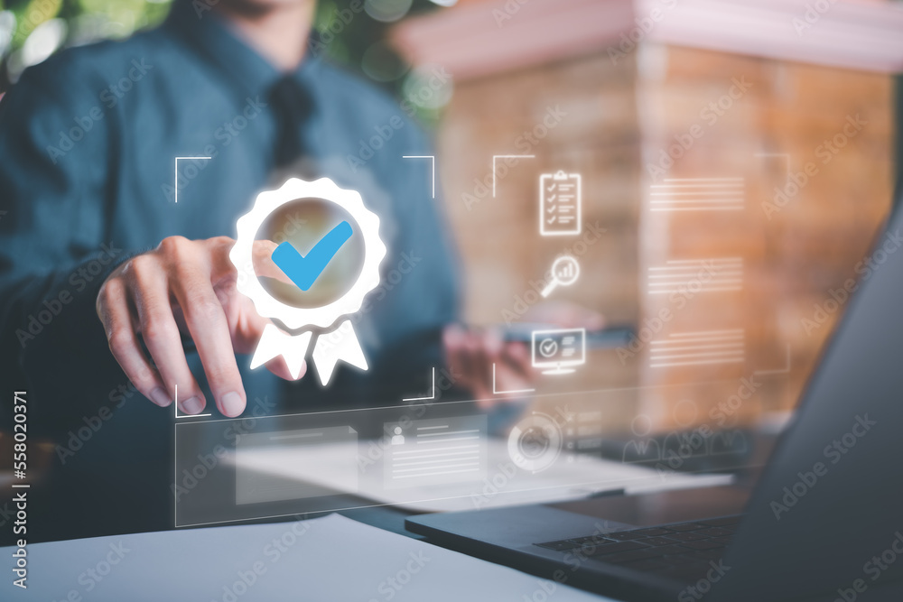 Businessman showing a validation icon, Concept of approval process ...