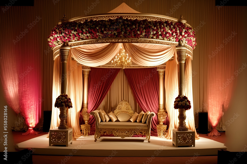 Interior design and decorations for an Indian wedding mandap ...