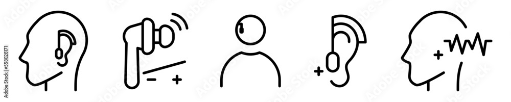Conjunto de iconos de audífonos. Mejor audición para personas adultas y ...