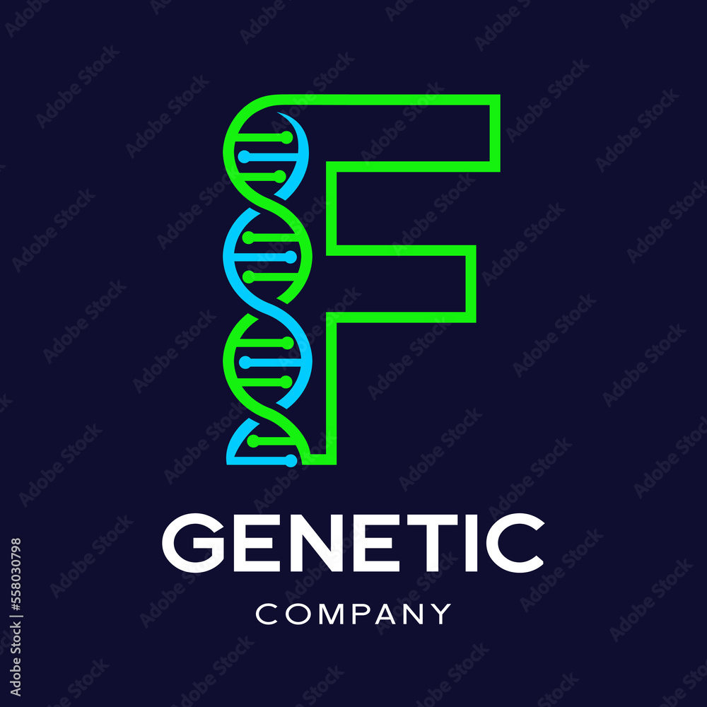 Letter F Genetic DNA vector logo template. Design with chromosome ...