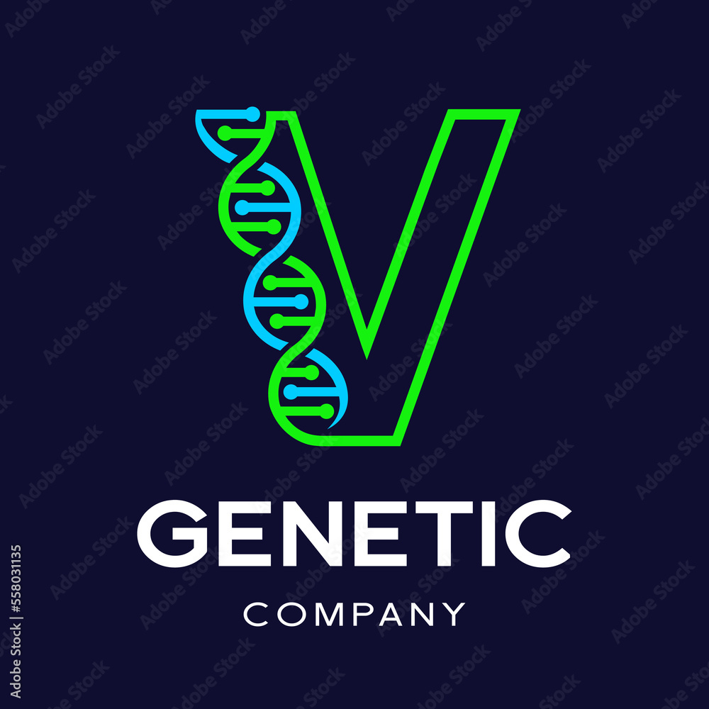 Letter V Genetic DNA vector logo template. Design with chromosome ...