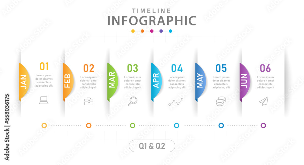 Infographic template for business. 6 Steps Modern Timeline diagram with ...