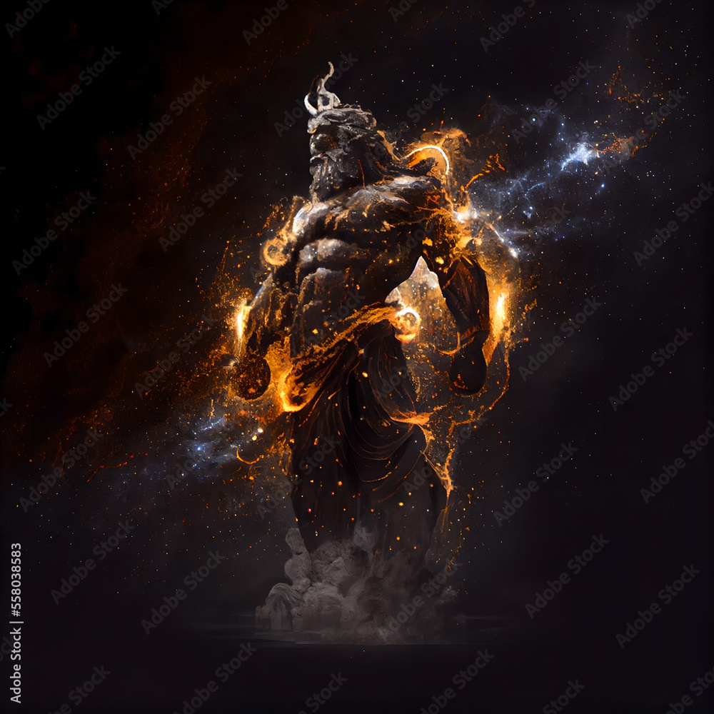 Zeus, the god of thunder as a cosmic entity. Generative AI illustration ...