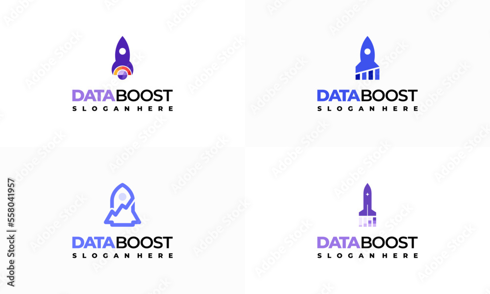 Set of Data Boost Logo designs concept vector, Rocket and Graph Logo ...