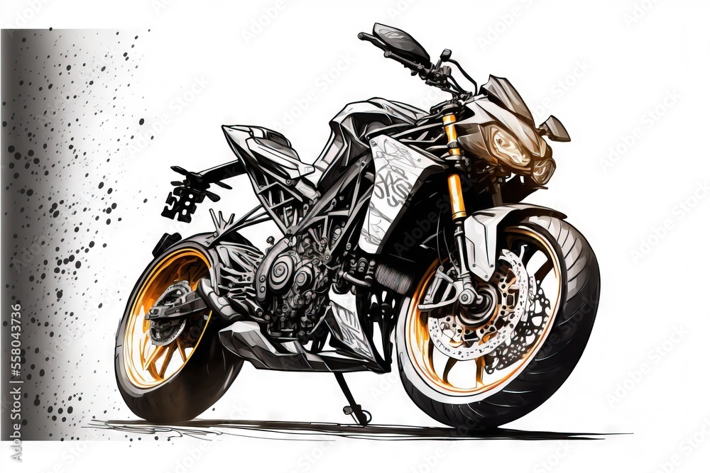 a drawing of a motorcycle on a white background with a black and yellow ...