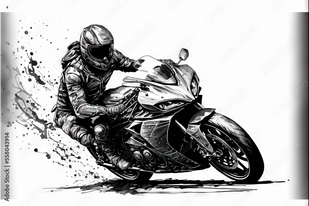 a drawing of a person riding a motorcycle on a track of paint ...